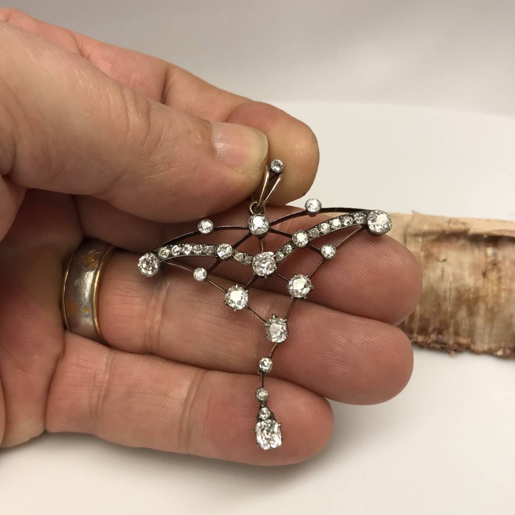 Art Nouveau Old Russian Antique Diamond Pendant Zolotnik Makers Mark